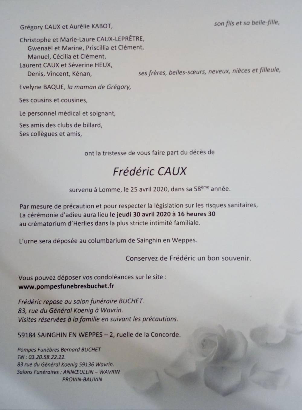 Décès de Frédéric CAUX - Actualités de la Ligue de Billard du Nord Pas ...